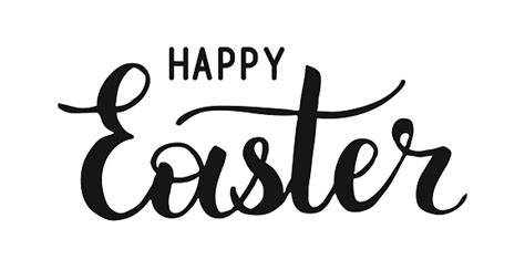 행복한 부활절 손으로 쓴 단어는 흰색 배경에 고립되어 있습니다 손으로 그린 서예 블랙 레터링 카드 포스터 배너를 위한 텍스트 디자인 스크립트 검은색에 대한 스톡 벡터 아트