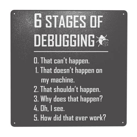 Six 6 Stages Of Debugging Funny For Programmer Developer Coder8752