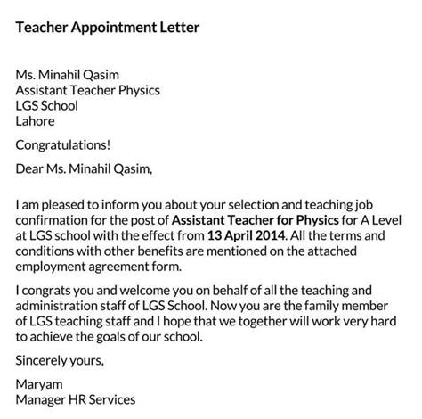 22 Teacher Appointment Letter Samples Word Pdf