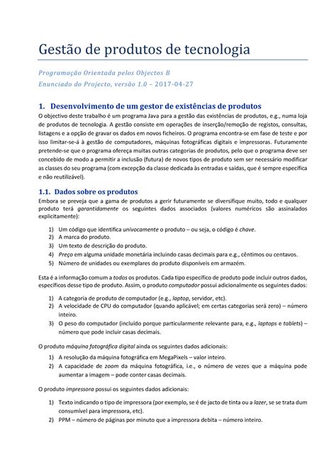 Projeto POO B 2016 2017 Gestão de produtos de tecnologiã Programação