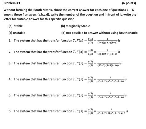 Solved Problem Points Without Forming The Routh Chegg Com