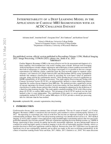 Pdf Interpretability Of A Deep Learning Model In The Application Of Cardiac Mri Segmentation