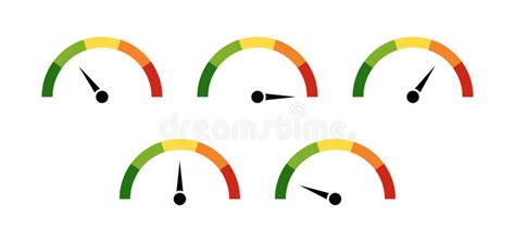 Speedometer Icons With Arrow Dashboard With Green Yellow And Red Indicators Tachometer Stock