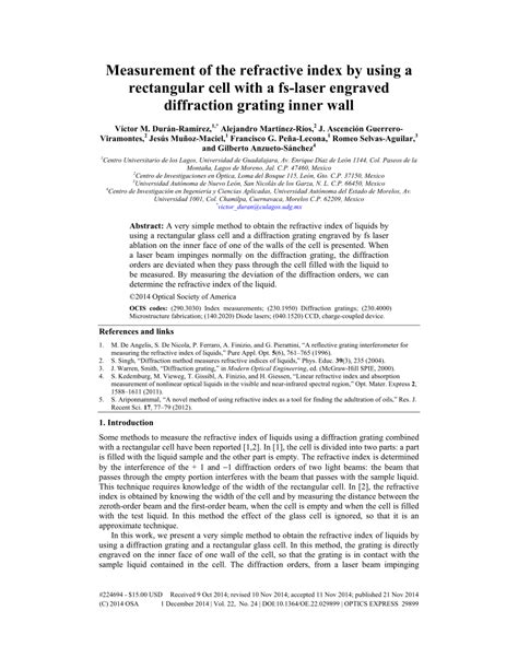 Pdf Measurement Of The Refractive Index By Using A Rectangular Cell With A Fs Laser Engraved
