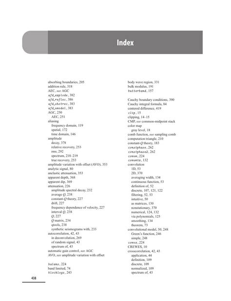 Index Numerical Methods Of Exploration Seismology