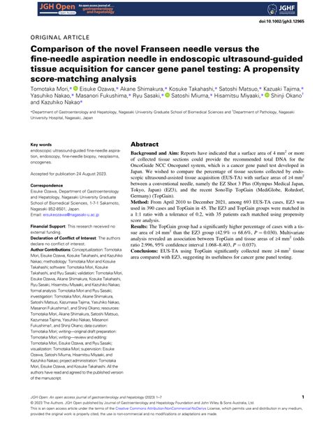 Pdf Comparison Of The Novel Franseen Needle Versus The Fine‐needle