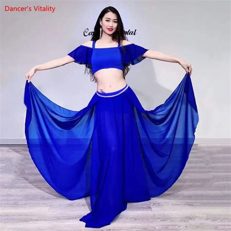 Belly Dance Suit Sling Top Off Shoulder Sleeves Split Skirt Practice