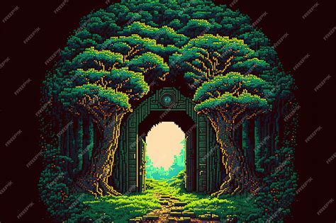 Premium Ai Image Pixel Art Magic Portal In Mystical Forest Portal To