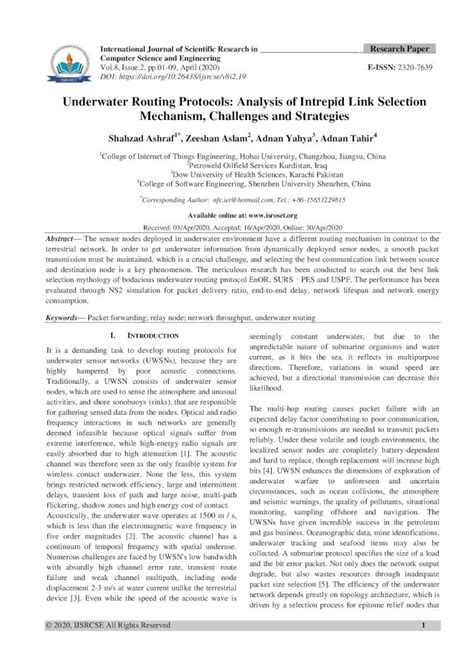 Pdf Underwater Routing Protocols Analysis Of Intrepid Link · Uwsn Is A Three Dimensional