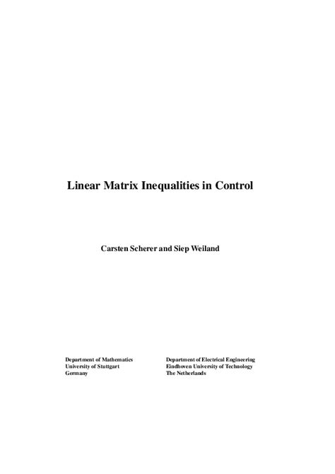 Pdf Linear Matrix Inequalities In Control