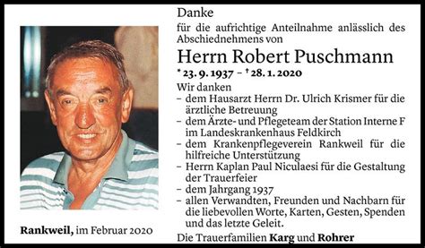 Todesanzeigen Von Robert Puschmann Todesanzeigen Vorarlberger Nachrichten