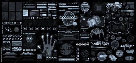 Poster Tech Retrofuturistic Digital Elements Hud Interface 3d Y2k