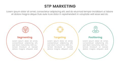 세분화를 위한 Stp 마케팅 전략 모델 큰 원 윤곽선이 있는 고객 인포그래픽 유니온 수평 슬라이드 프레젠테이션을 위한 3점