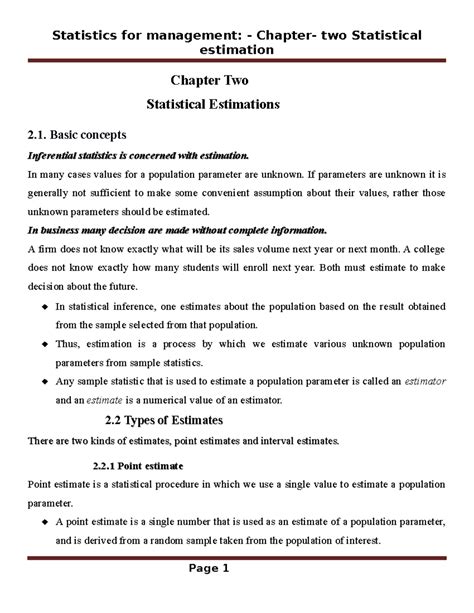 Stat Ch 2 Statical Estimation And Hypothesis Estimation Chapter Two