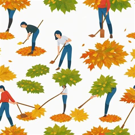 Person Raking Leaves Detailed Vector Set Premium AI Generated Vector
