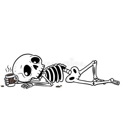 A Cartoon Skeleton Is Lying Down Propping Itself On Its Elbow Stock