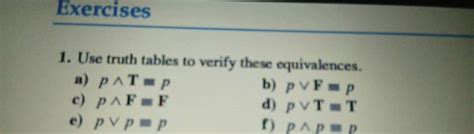 Exercises 1 Use Truth Tables To Verify These Equivalences Filo