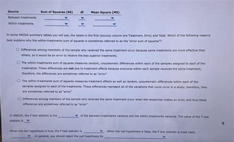 Solved 5 Anova Calculations And Rejection Of The Null
