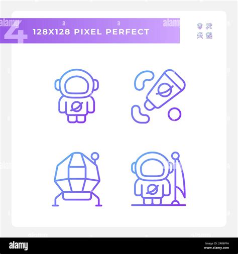 Moon Mission Pixel Perfect Gradient Linear Vector Icons Set Stock