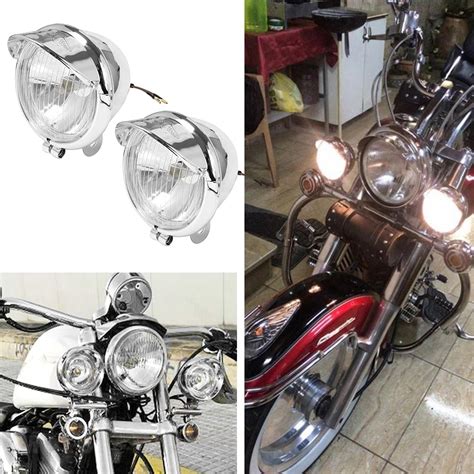 1 Pair Chrome Motorcycle Fog Lights Headlight Driving Passing Spot Lamp