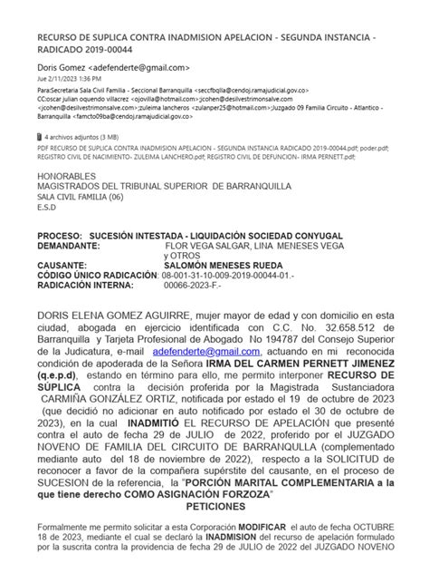 Aporte Registro Defuncion Poder Y Solicitud Reconocer Herederos Coom Sucesores Procesales Rad