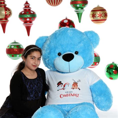 5ft Life Size Blue Merry Christmas Teddy Bear Happy Cuddles Giant Teddy