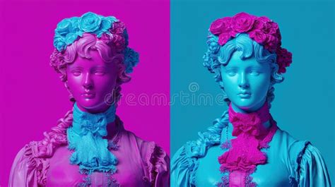 Classical Female Busts Rendered In Vibrant Pop Art Hues Stock