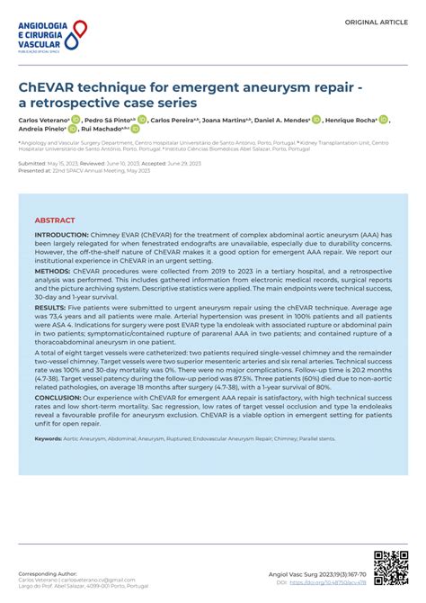 Pdf Chevar Technique For Emergent Aneurysm Repair A Retrospective Case Series