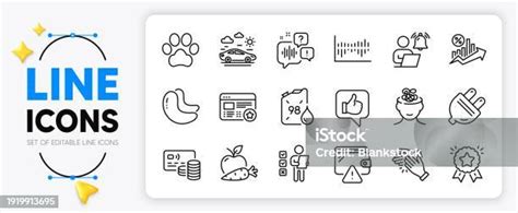 User Notification Column Diagram And Card Line Icons For Web App Vector Stock Illustration