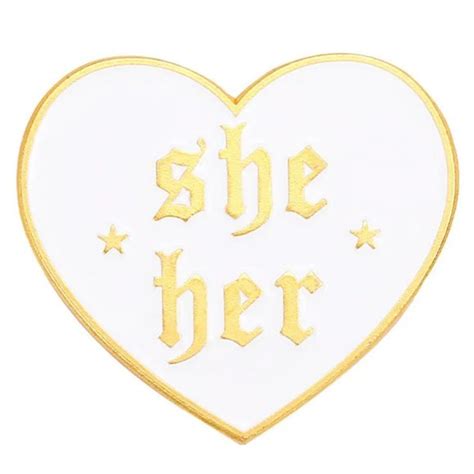 Chichigems Jewelry Sheher Pronoun Pin Gold White Enamel Lgbtqia