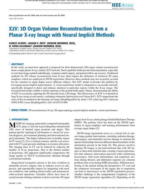 X2v 3d Organ Volume Reconstruction From A Planar X Ray Image With Neural Implicit Methods Pdf
