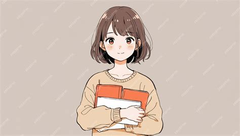 Premium Photo Anime Cute Girl Holding A Book Bookworm Character