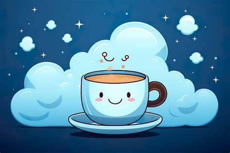 Premium AI Image Cute Kawai Coffee Mug Illustration Cartoon Character Icon Illustration Ai