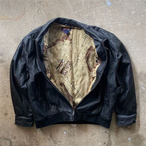 Vintage Black Leather Flight Pilot Style Bomber Jacket Map Lining Grailed