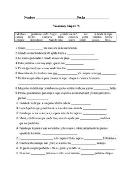 Realidades Chapter A Vocabulary Exercise Quiz Activity By Ole AZUL