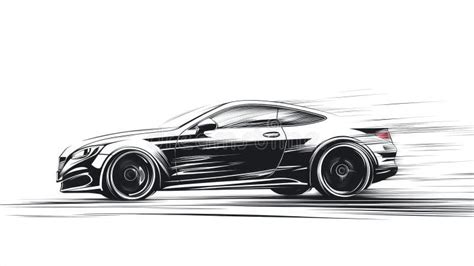 High Resolution Line Illustration Of A Car Driving On A Road Isolated