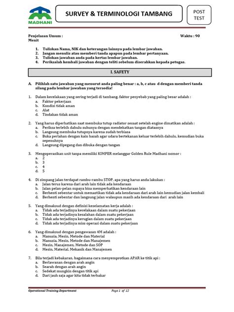 Post Test Survey Dan Terminology Tambang Pdf