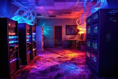 High Tech Server Room With Fiber Optic Cables Stock Illustration Illustration Of Internet