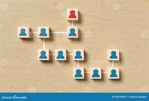 Wood Cubes With People Symbol In Hierarchy Diagram On Wooden Table