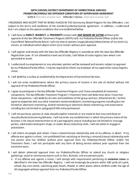 Fillable Online Probationparole Conditions Agreement For Sex Offenders Fax Email Print Pdffiller