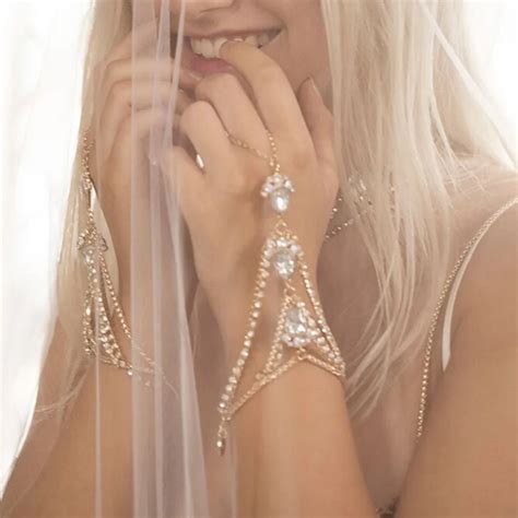 Imixlot Moda Gold Rhinestone Hand Harness Slave Chains Finger Rings