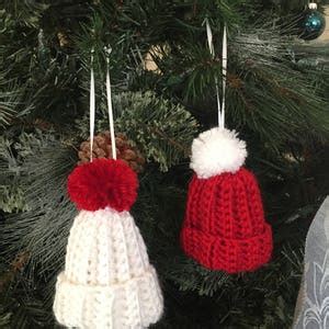Christmas Ornaments Hand Crocheted Hat Ornaments In Red And White Set Of Etsy