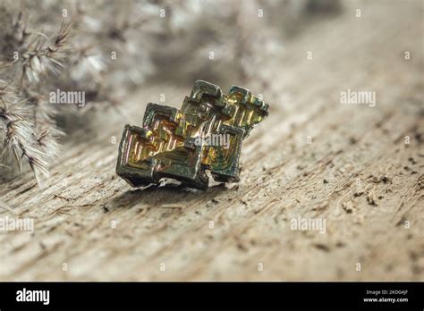 Bismuth Crystalline Silver Pink Hue Metal With Rhombohedral Crystal
