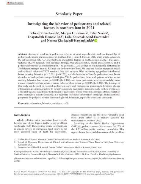 Pdf Investigating The Behavior Of Pedestrians And Related Factors In Northern Iran In 2021