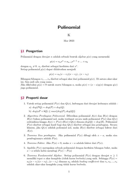 Rumus Dan Teorema Polinomial Pdf Metode And Bahan Ajar