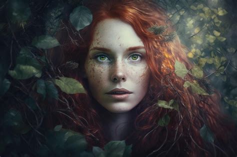 Premium Ai Image Enigmatic Woman With Cascading Auburn Hair And