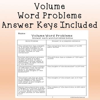 Volume Word Problems Worksheet