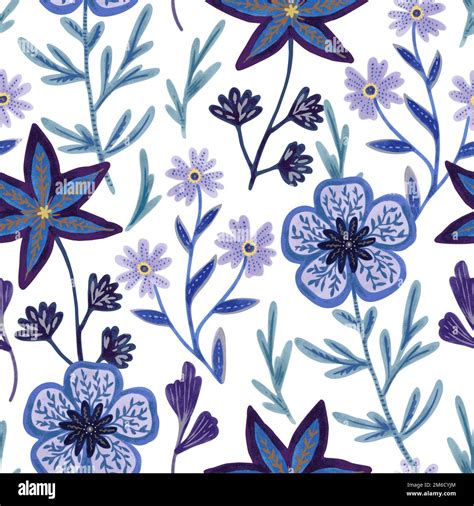 Seamless Pattern With Hand Drawn Abstract Ornate Flowers Vector