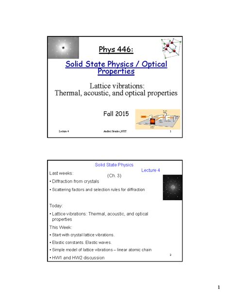Phys 446 Solid State Physics Lecture 4 On Lattice Vibrations And