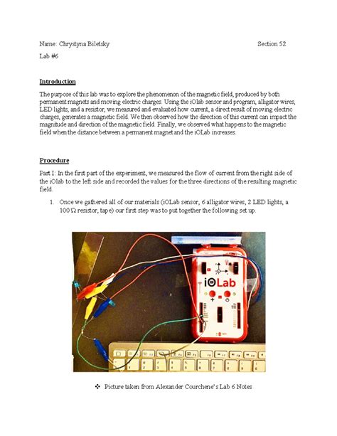Lab 6 Magnetic Field Due To Currents Name Chrystyna Biletsky